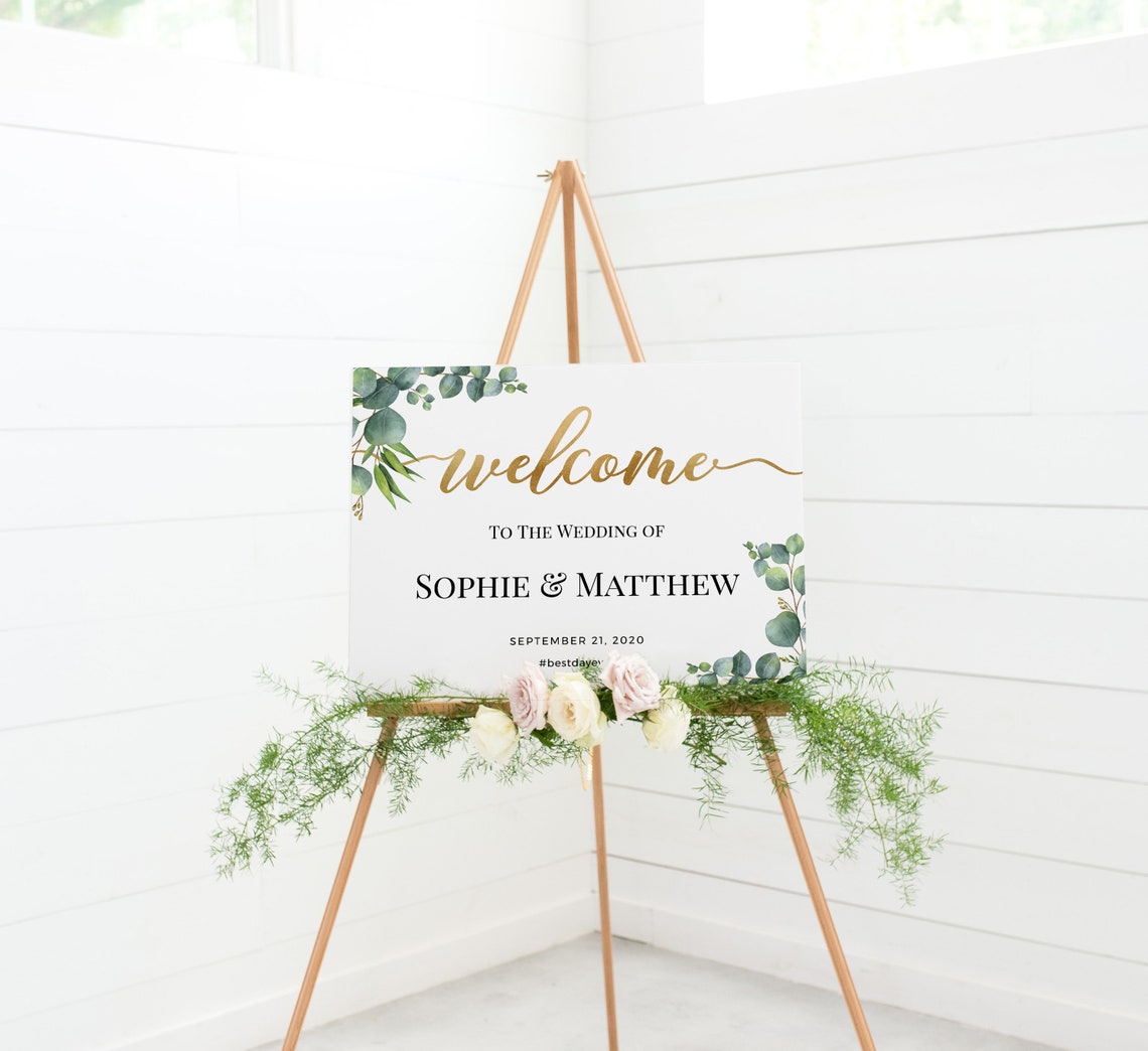 Eucalyptus Welcome Sign Wedding Welcome Sign Template Gold - Etsy