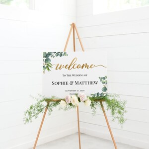 Eucalyptus Welcome Sign, Wedding Welcome Sign Template, Gold Welcome ...