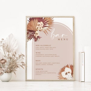 Bar Menu Sign, Boho Bar Sign, Bar Menu Template, Boho Chic Wedding Sign ...