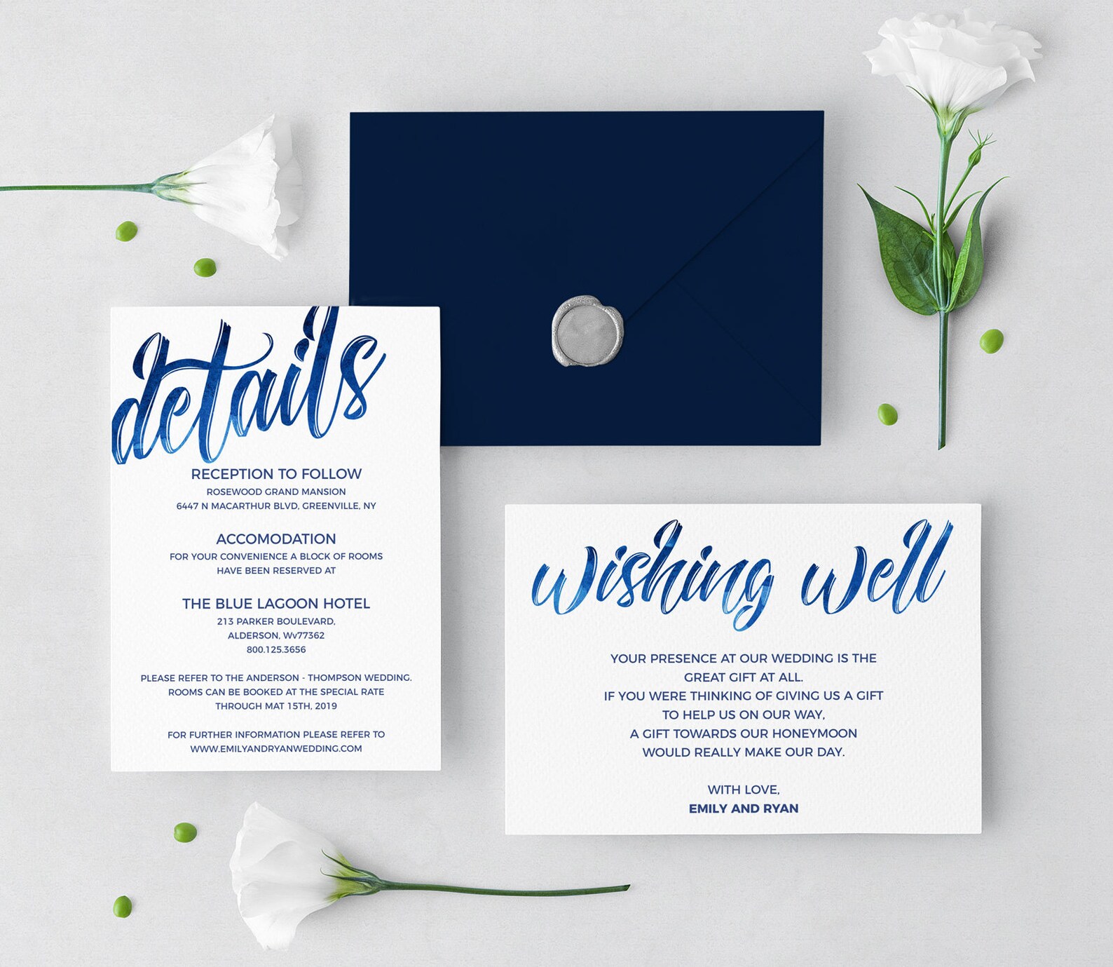 Wedding Invitation Navy Wedding Invitations Watercolor - Etsy