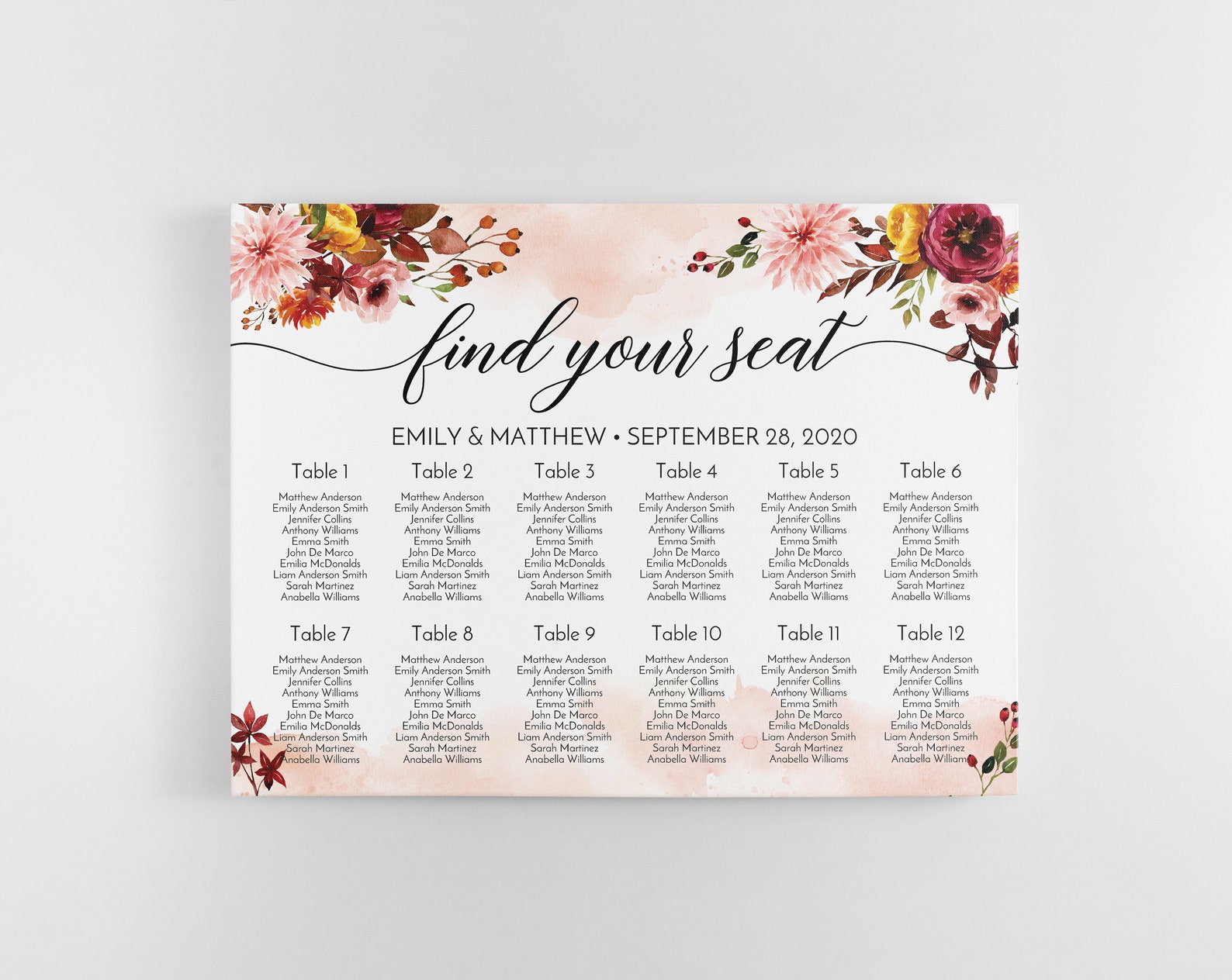 Seating Chart Wedding Fall Autumn Wedding Seating Chart | Etsy