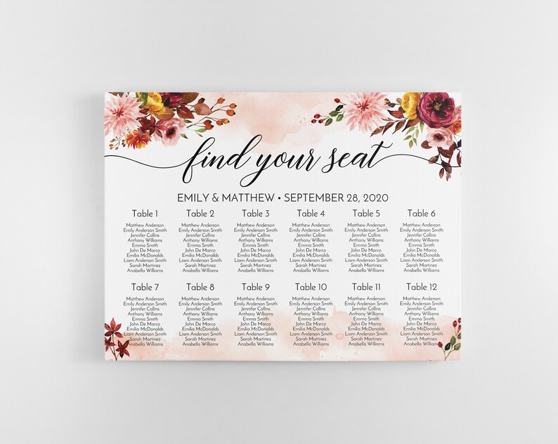 Seating Chart Wedding Fall Autumn Wedding Seating Chart - Etsy