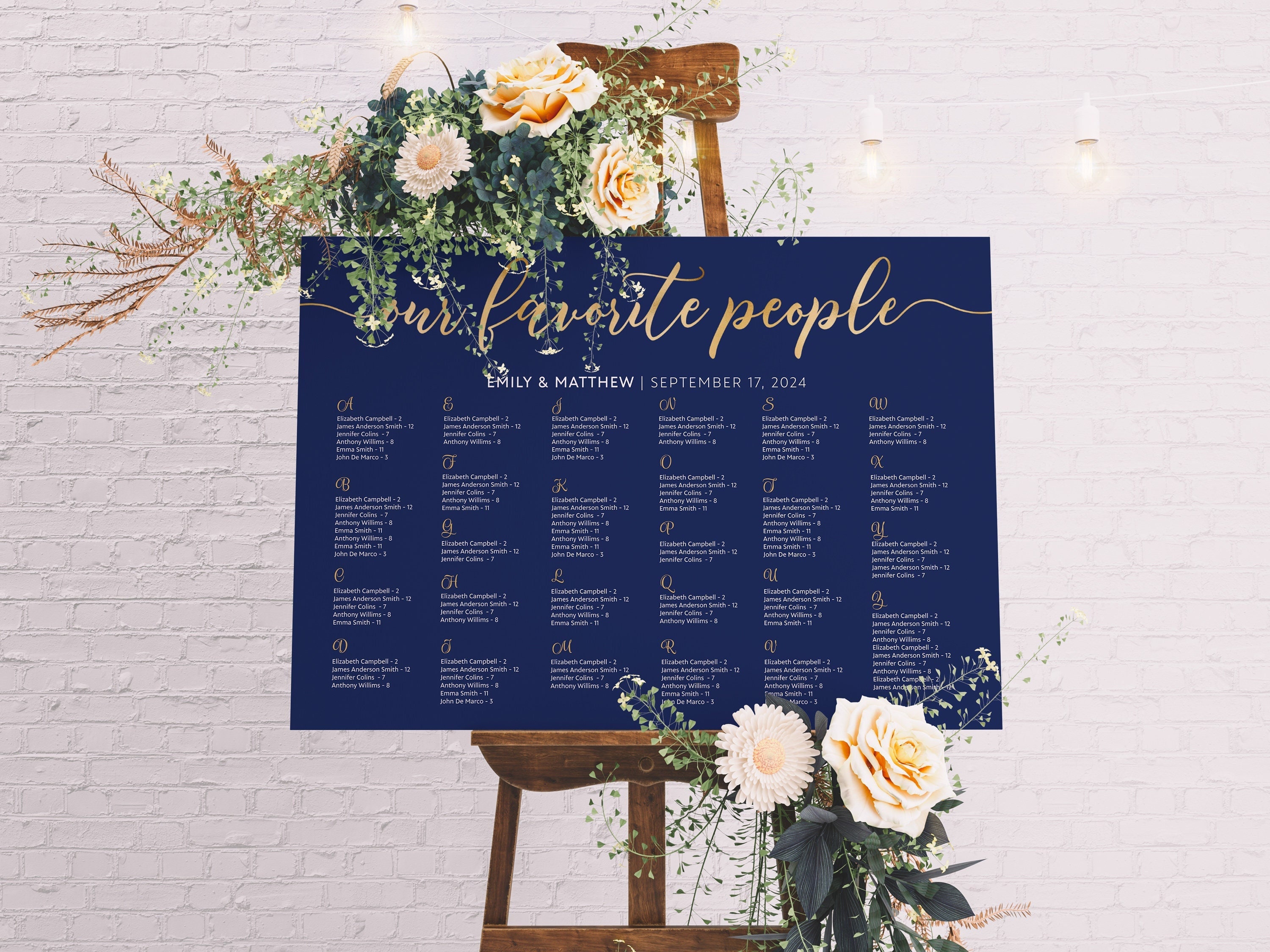 Navy Seating Chart Our Favorite People Sign Alphabetical | Etsy