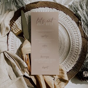 Beige Menu, Wedding Menu Template, Boho Wedding Menu, Instant Download ...
