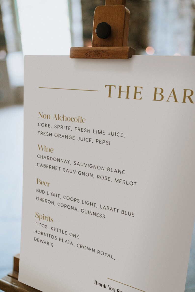 Bar menu sign Gold bar menu Large bar menu sign Drinks menu | Etsy