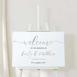 Wedding Welcome Sign, Silver Welcome Sign Template, Silver Wedding Sign ...