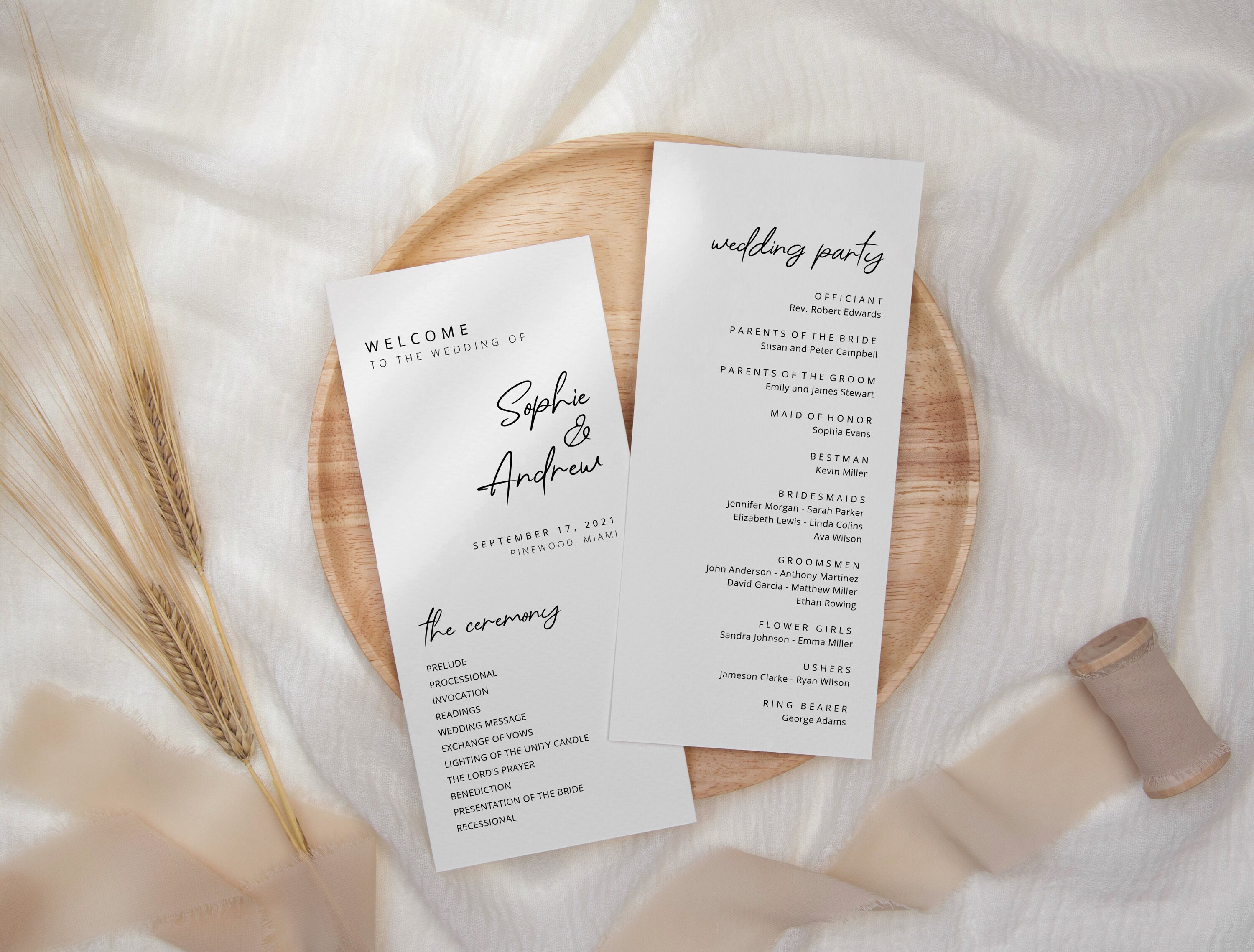 Wedding Program Template Minimalist Double-sided Wedding - Etsy