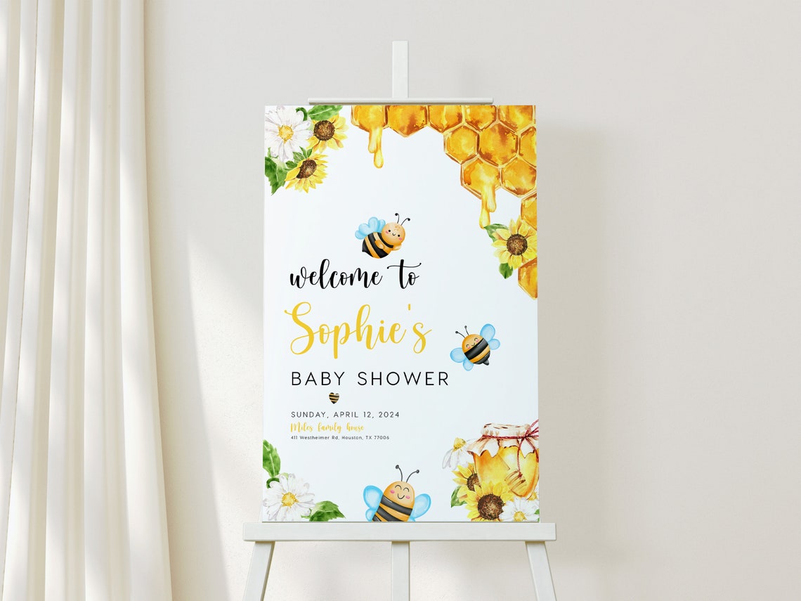 Baby Shower Welcome Sign Template Honey Bee Welcome Sign | Etsy
