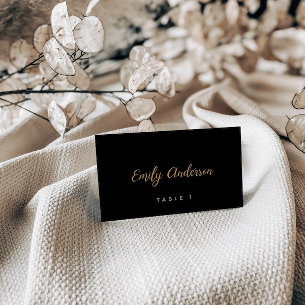Black and Gold Place Cards Template - Etsy