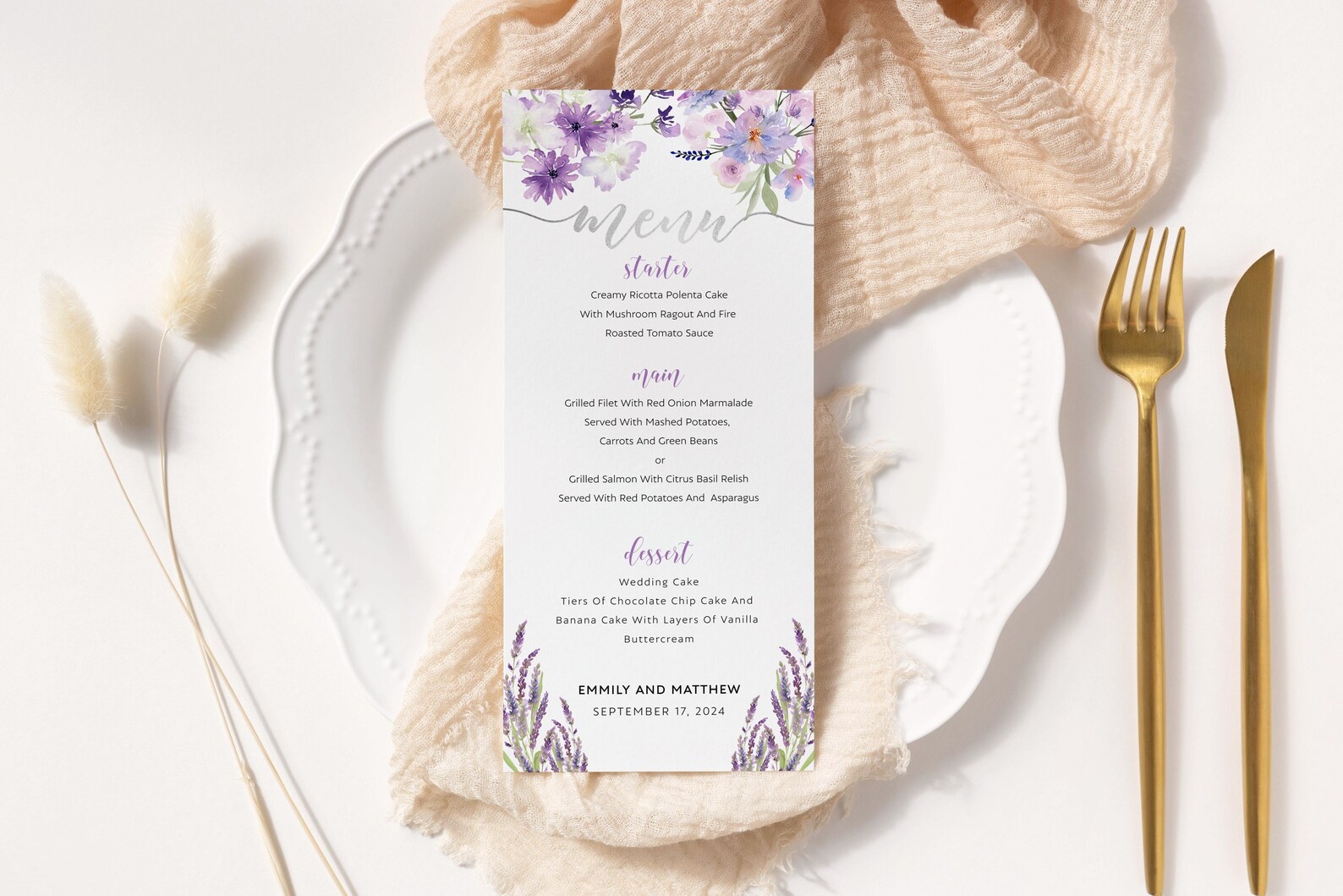 Lavender Menu Template Lavender Purple and Silver Wedding - Etsy