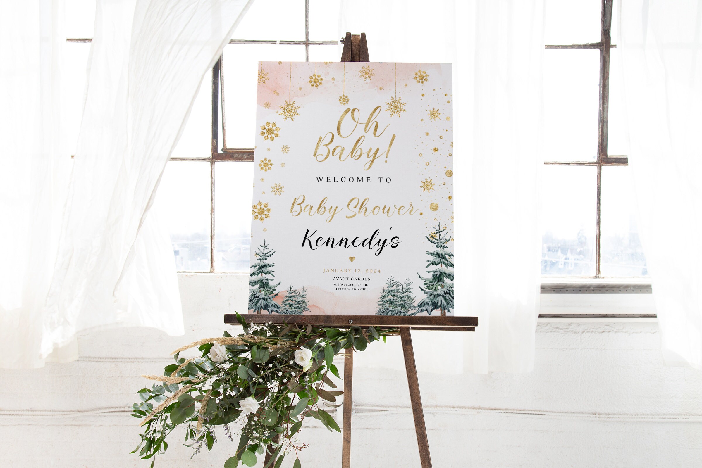 Oh Baby Welcome Sign Welcome Sign Template Gold Winter Baby - Etsy