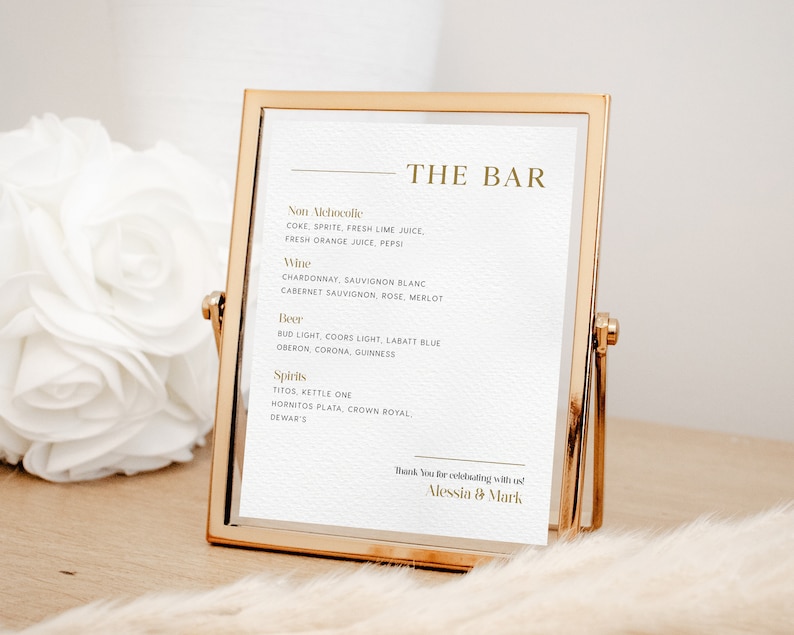 Bar Menu Sign Gold Bar Menu Gold Menu Sign Drinks Menu - Etsy