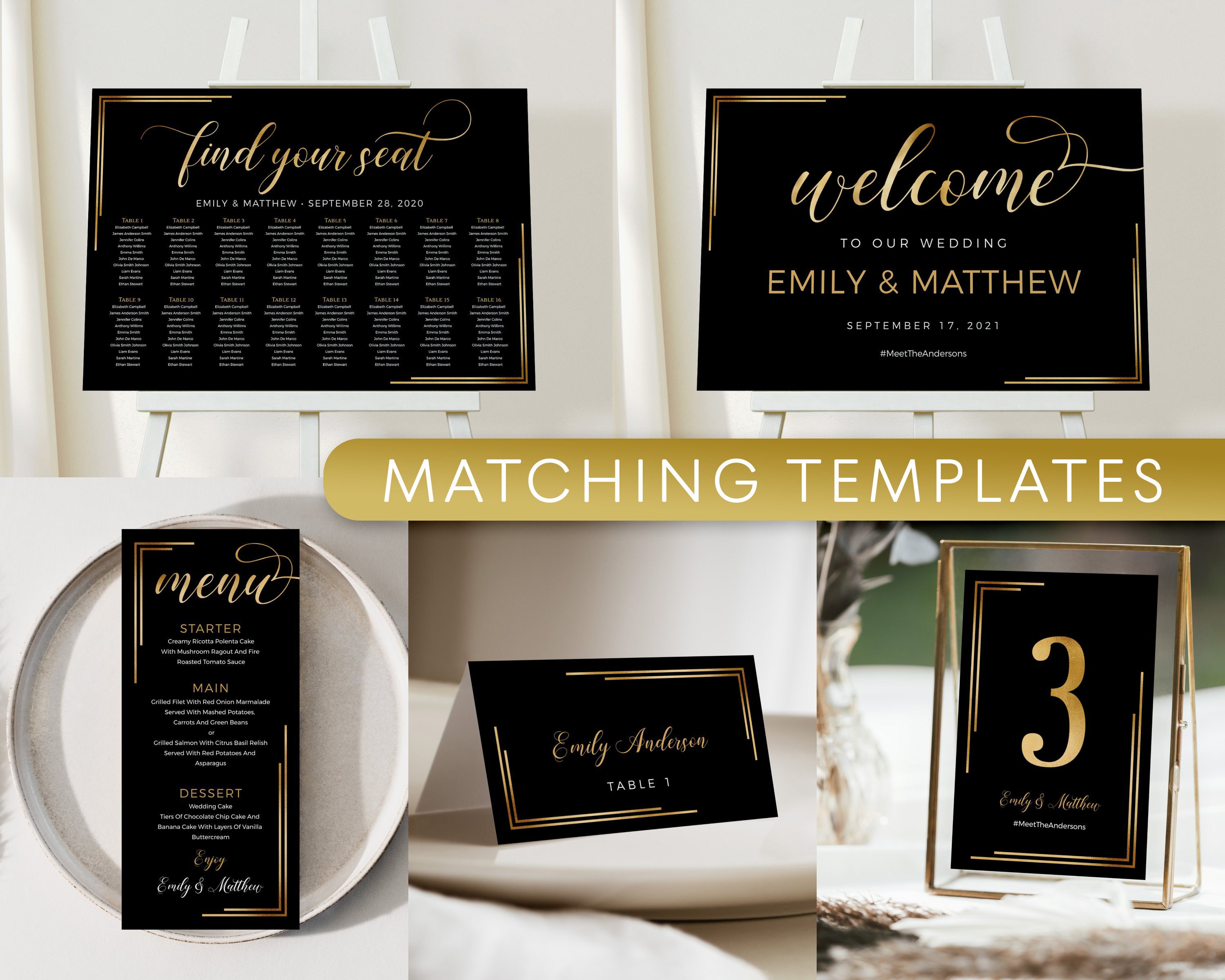 Black Table Numbers Wedding Table Numbers Template Gold - Etsy