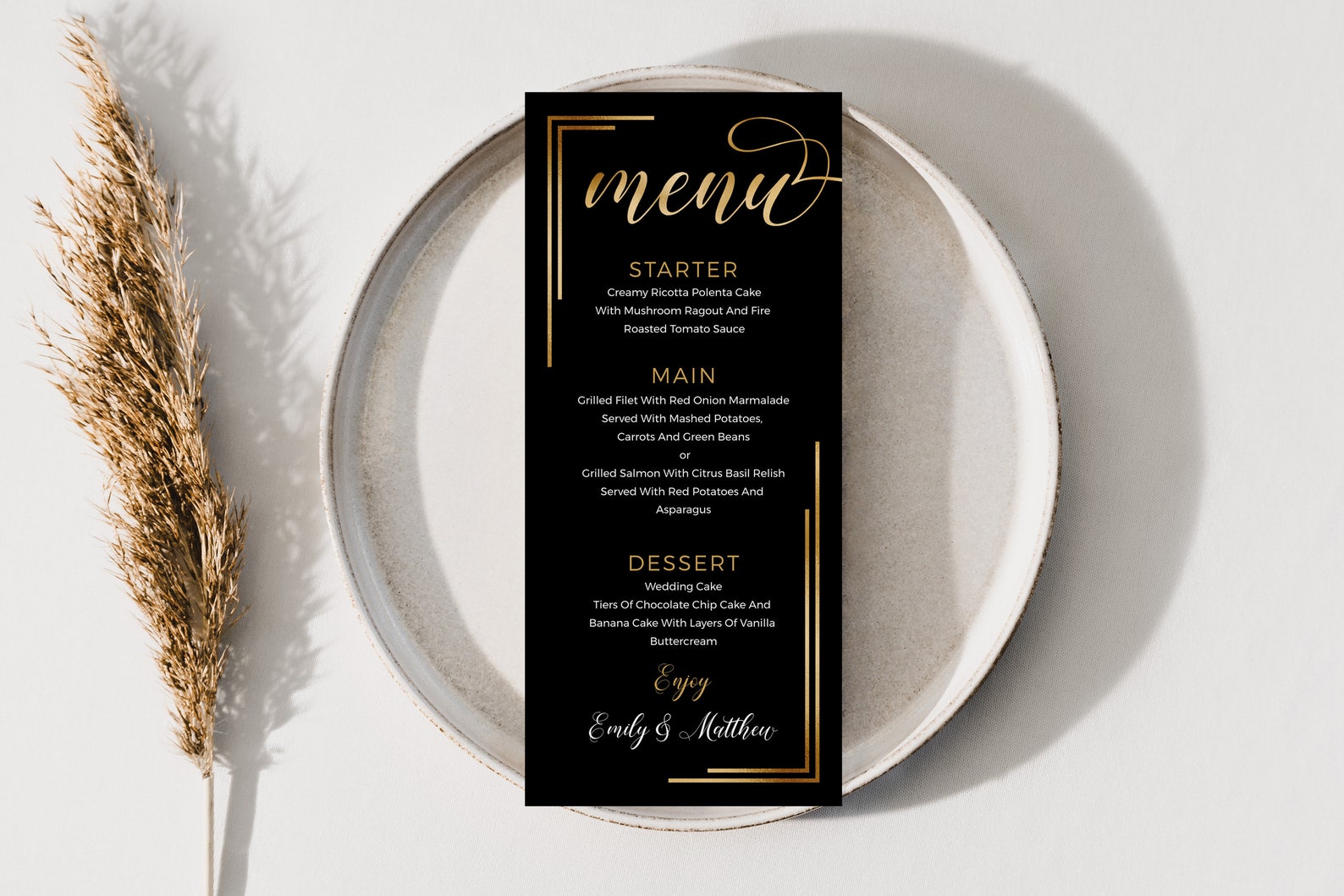 Menu Card Template Black and Gold Wedding Menu Template - Etsy