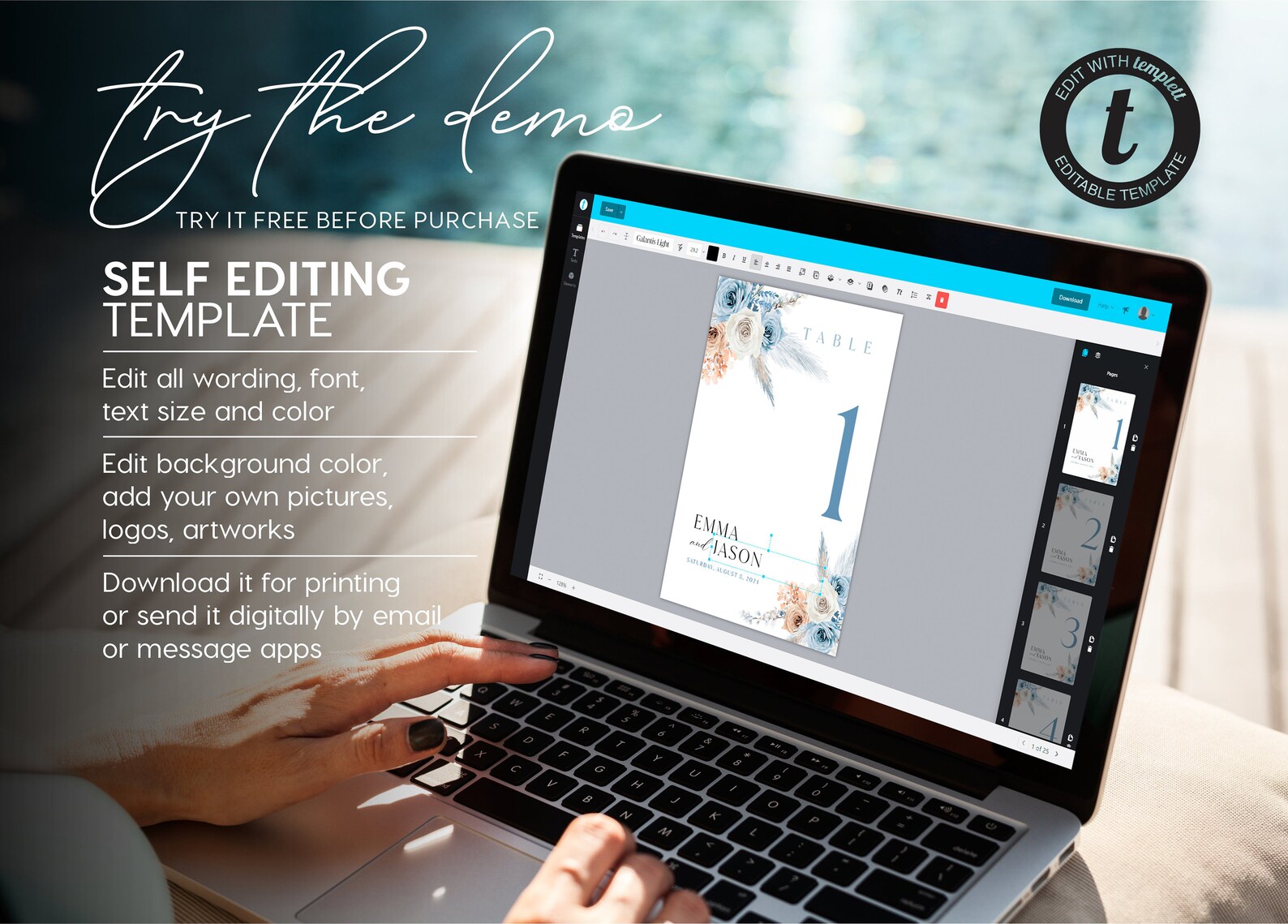 Blue Table Numbers Table Number Template Dusty Blue Wedding - Etsy