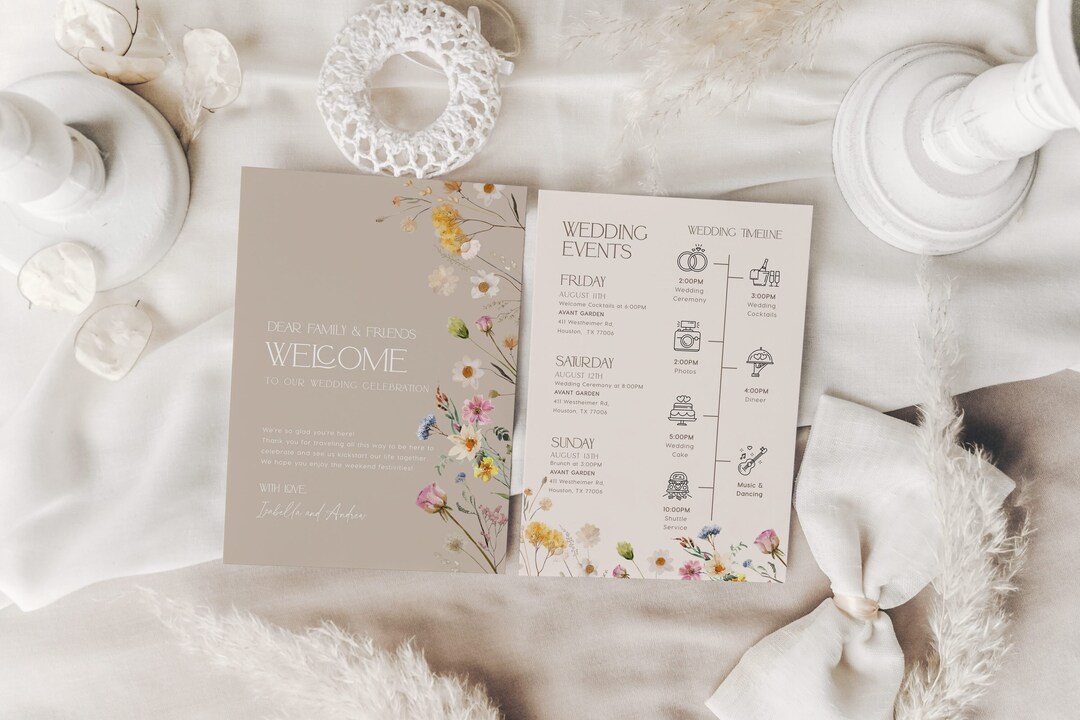 Wedding Weekend Itinerary Template Wedding Reception Cards - Etsy