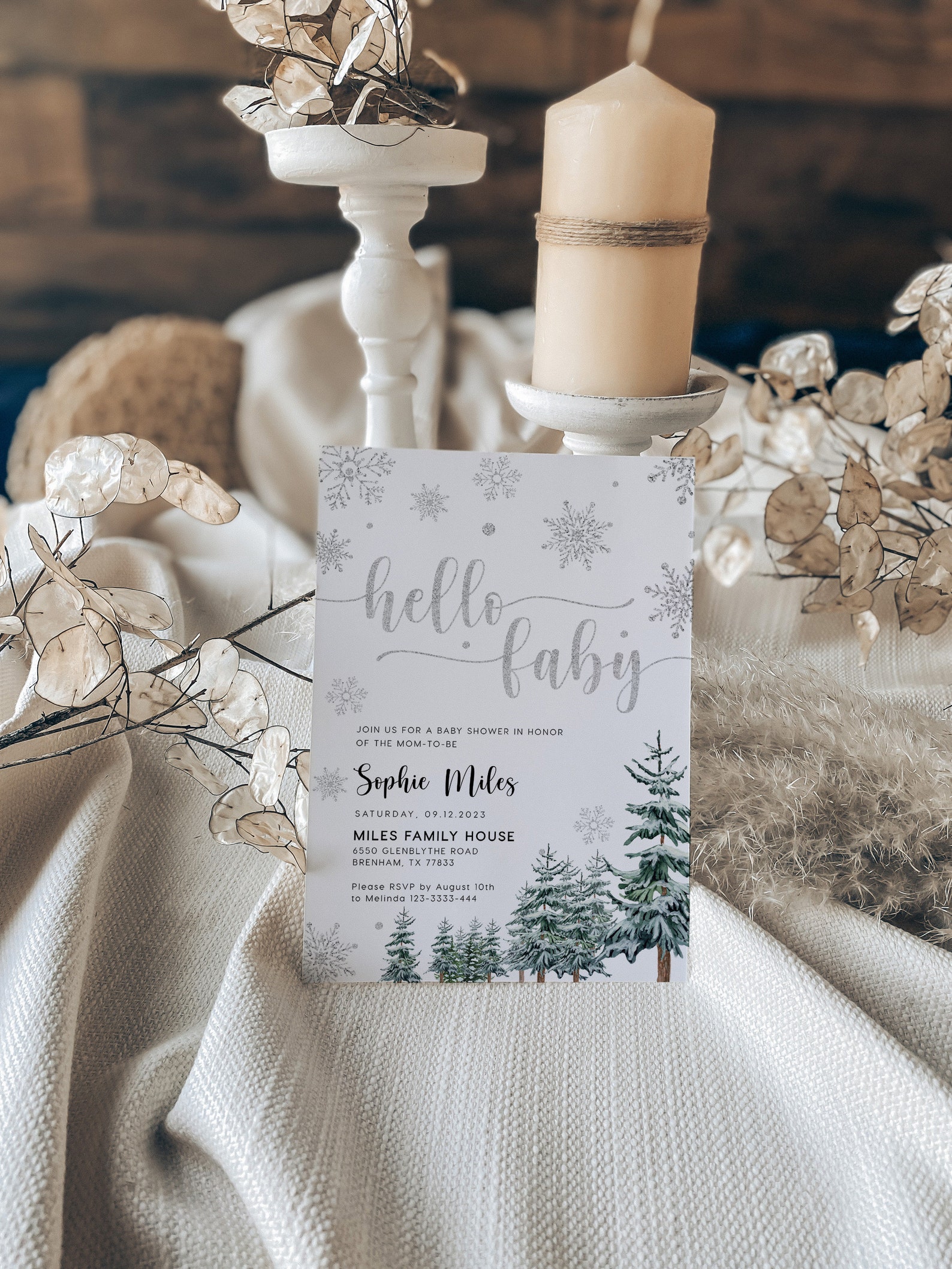 Hello Baby Invitation Winter Baby Shower Invitation Winter - Etsy