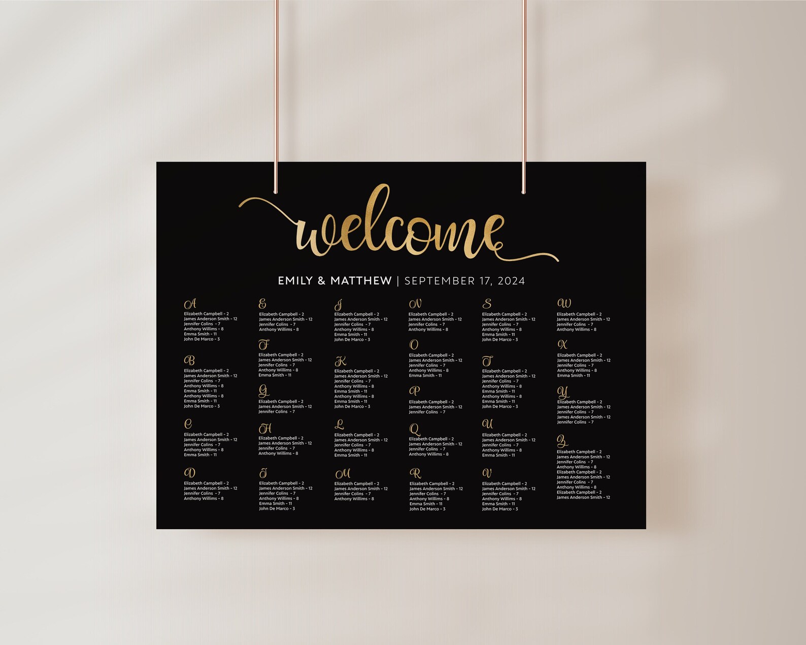 Black and Gold Seating Chart Wedding Seating Chart Sign - Etsy
