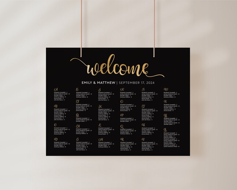 Black and Gold Seating Chart Wedding Seating Chart Sign - Etsy