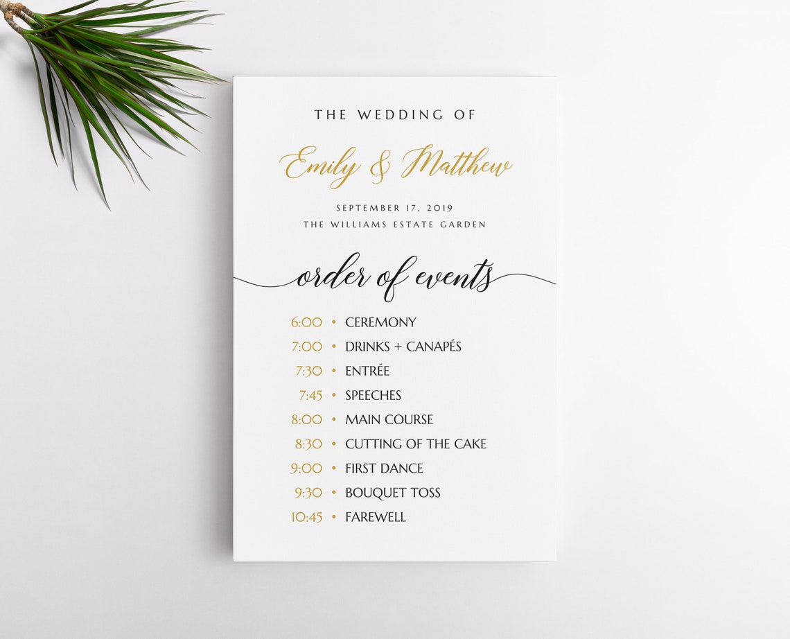 Order of Events Sign Order of Events Template Wedding Order - Etsy