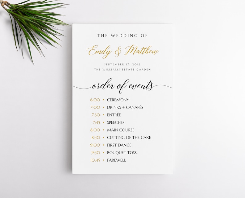 Order of Events Sign Order of Events Template Wedding Order - Etsy