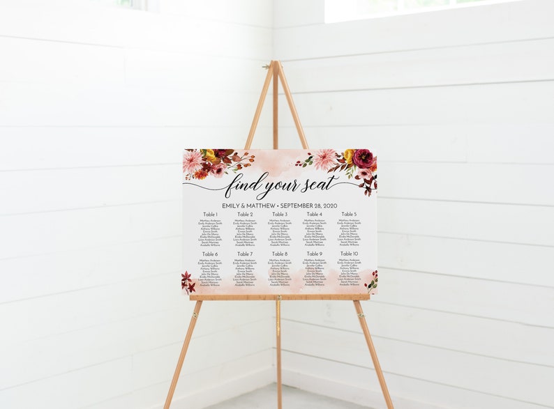 Seating Chart Wedding Fall Autumn Wedding Seating Chart - Etsy