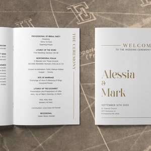 Wedding Program Bifold, Wedding Program Template, Gold Program Template, Bifold Wedding Program ...