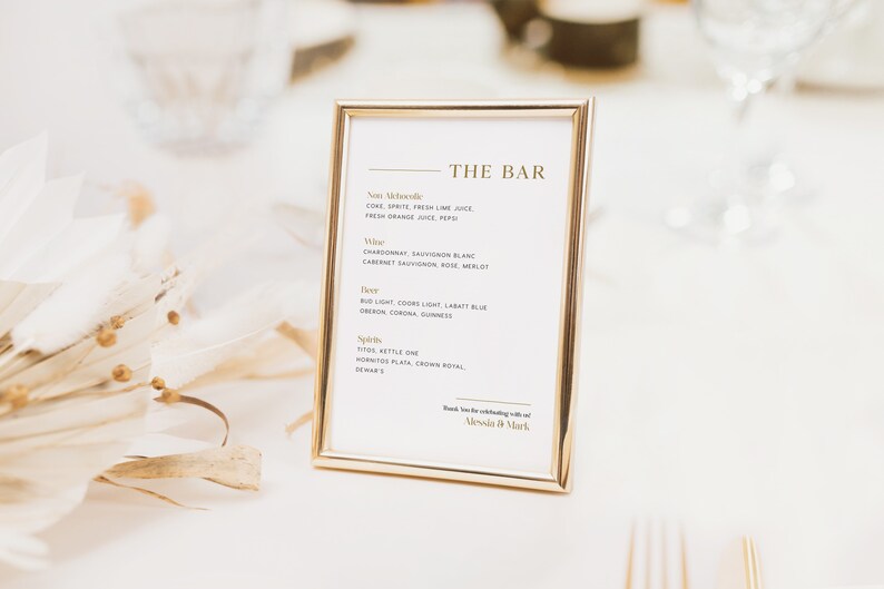 Bar Menu Sign Gold Bar Menu Gold Menu Sign Drinks Menu - Etsy