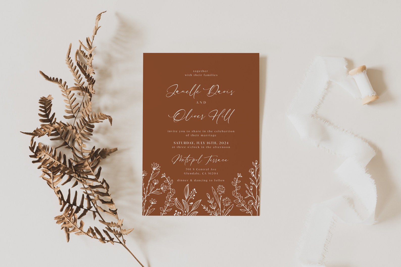 Terracotta Wedding Invitation Floral Wedding Invitations - Etsy