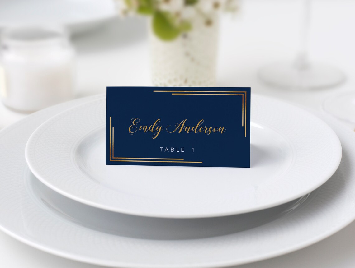 Place card template Navy gold place cards Wedding place | Etsy
