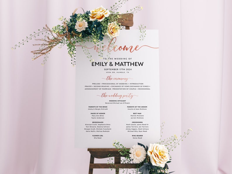 Program Sign Wedding Rose Gold Wedding Program Wedding - Etsy