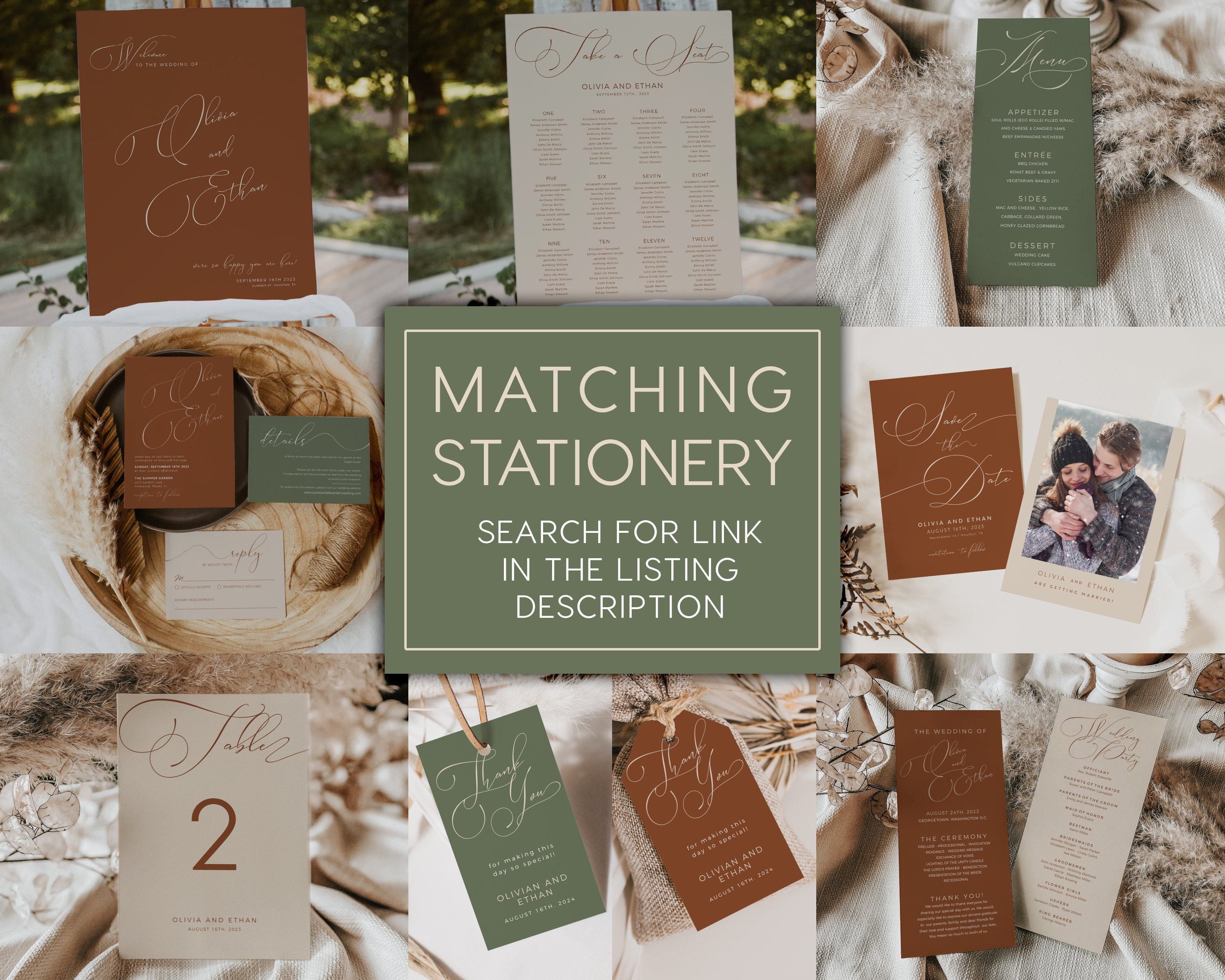 Boho Wedding Menu Menu Cards Template Rust Menu Cards Sage | Etsy