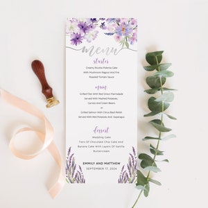 Lavender Menu Template, Lavender, Purple and Silver Wedding Menu ...