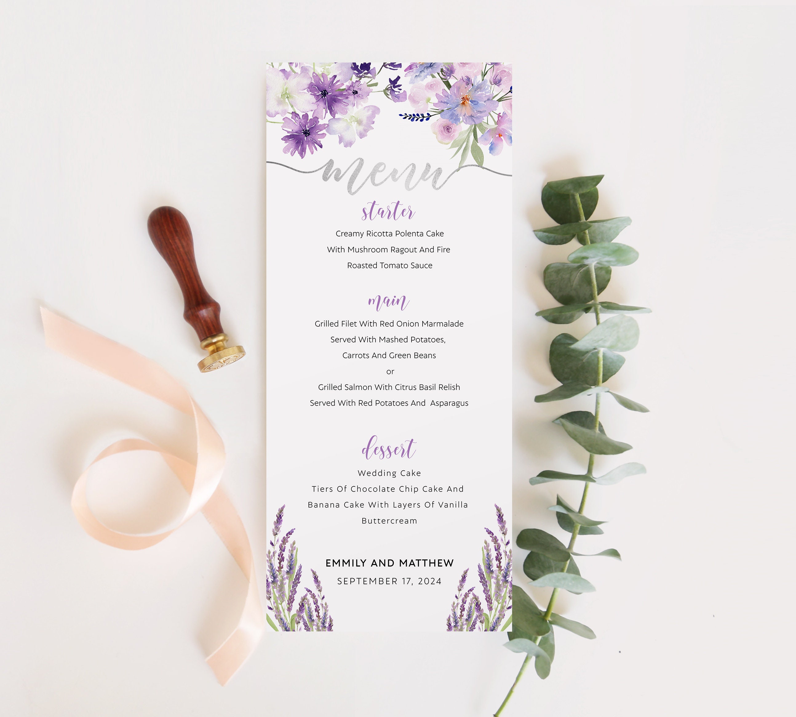 Lavender Menu Template Lavender Purple and Silver Wedding - Etsy