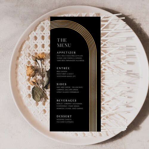 Gold Arch Menu Menu Template Black and Gold Wedding Menu - Etsy