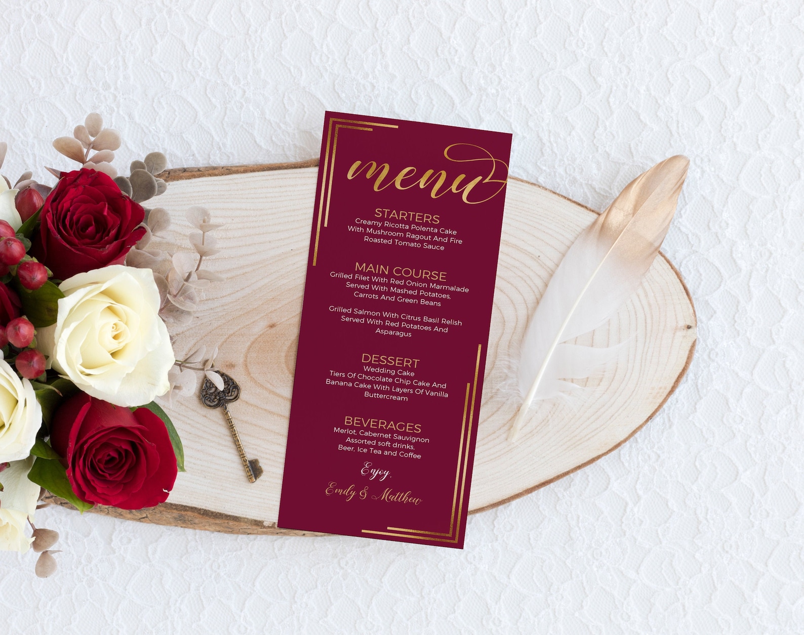 Burgundy Menu Template Burgundy and Gold Menu Wedding Menu - Etsy