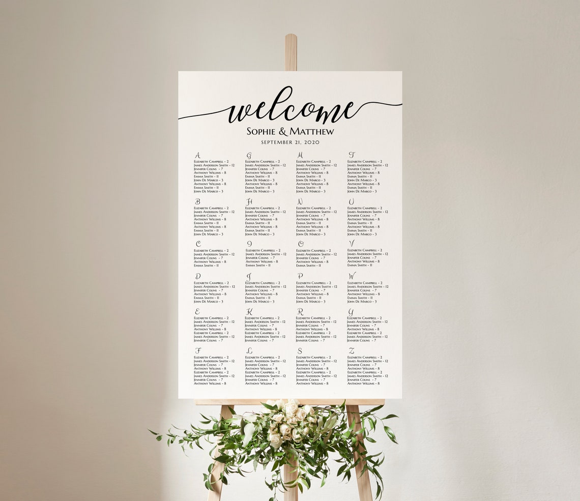 Table Plan Alphabetical Seating Chart Template Modern And Etsy UK