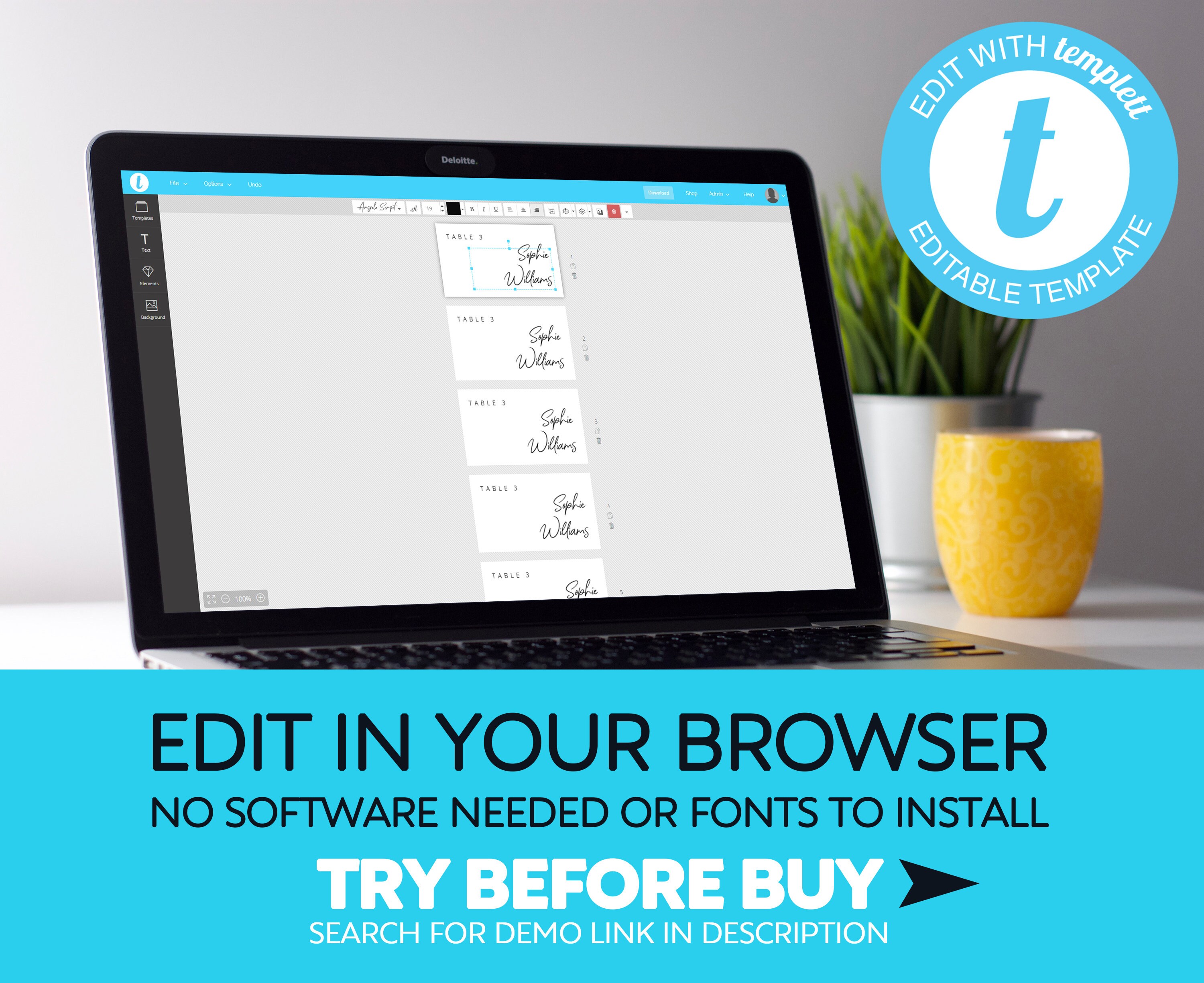 Minimalist place cards Name tag template MIN020VSD | Etsy