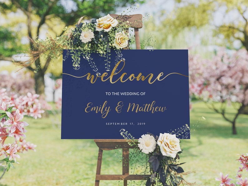 Welcome sign template Navy welcome sign template Instant | Etsy