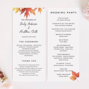 Autumn Wedding Program, Fall Wedding Program, Wedding Ceremony Program ...