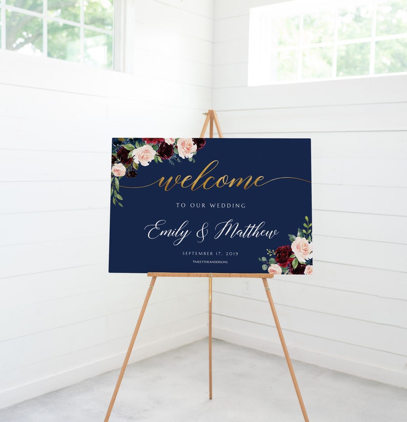 Welcome Sign Wedding Boho Welcome Sign Navy Navy Burgundy - Etsy