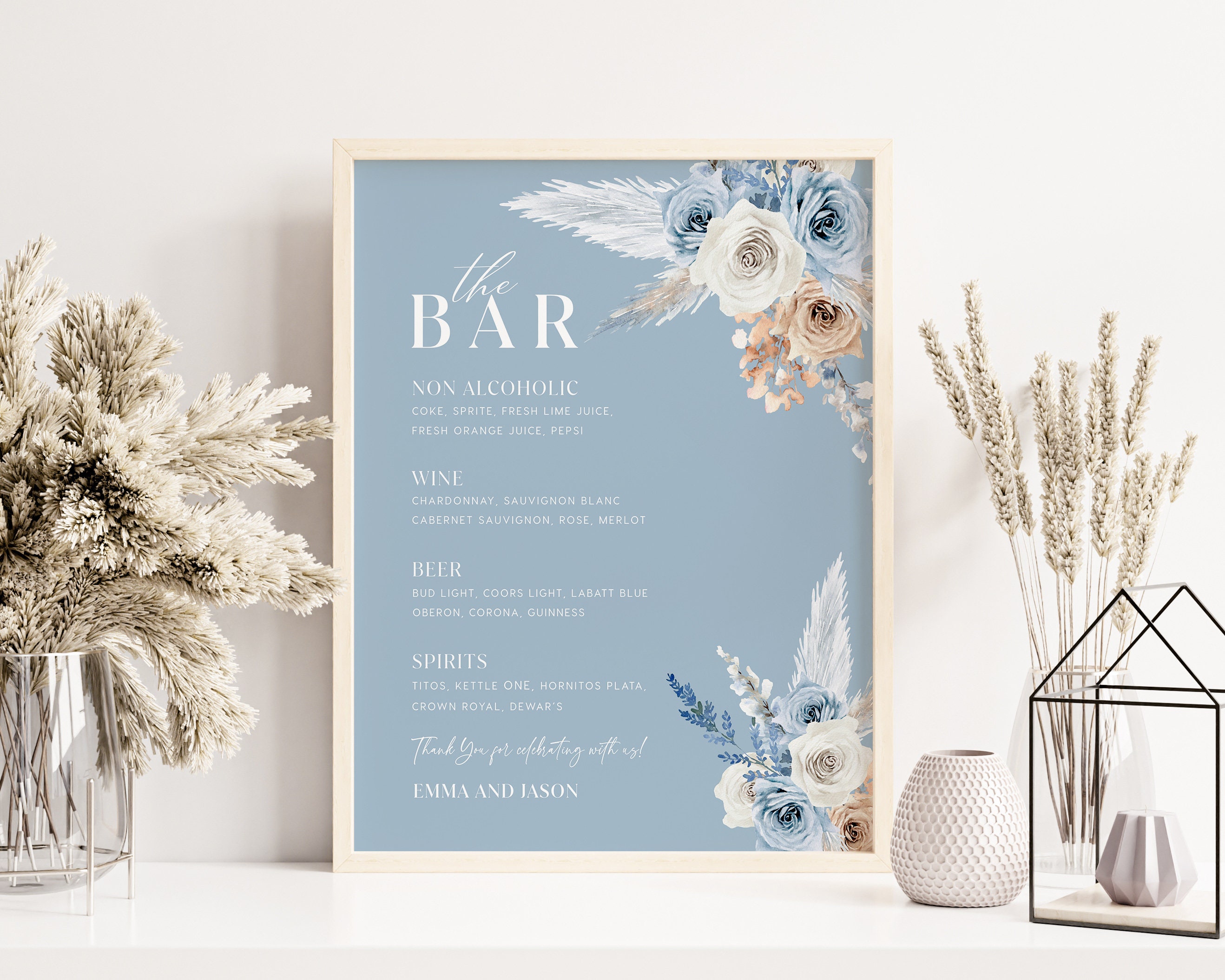 Bar Wedding Sign the Bar Sign Template Bar Menu Sign Dusty | Etsy
