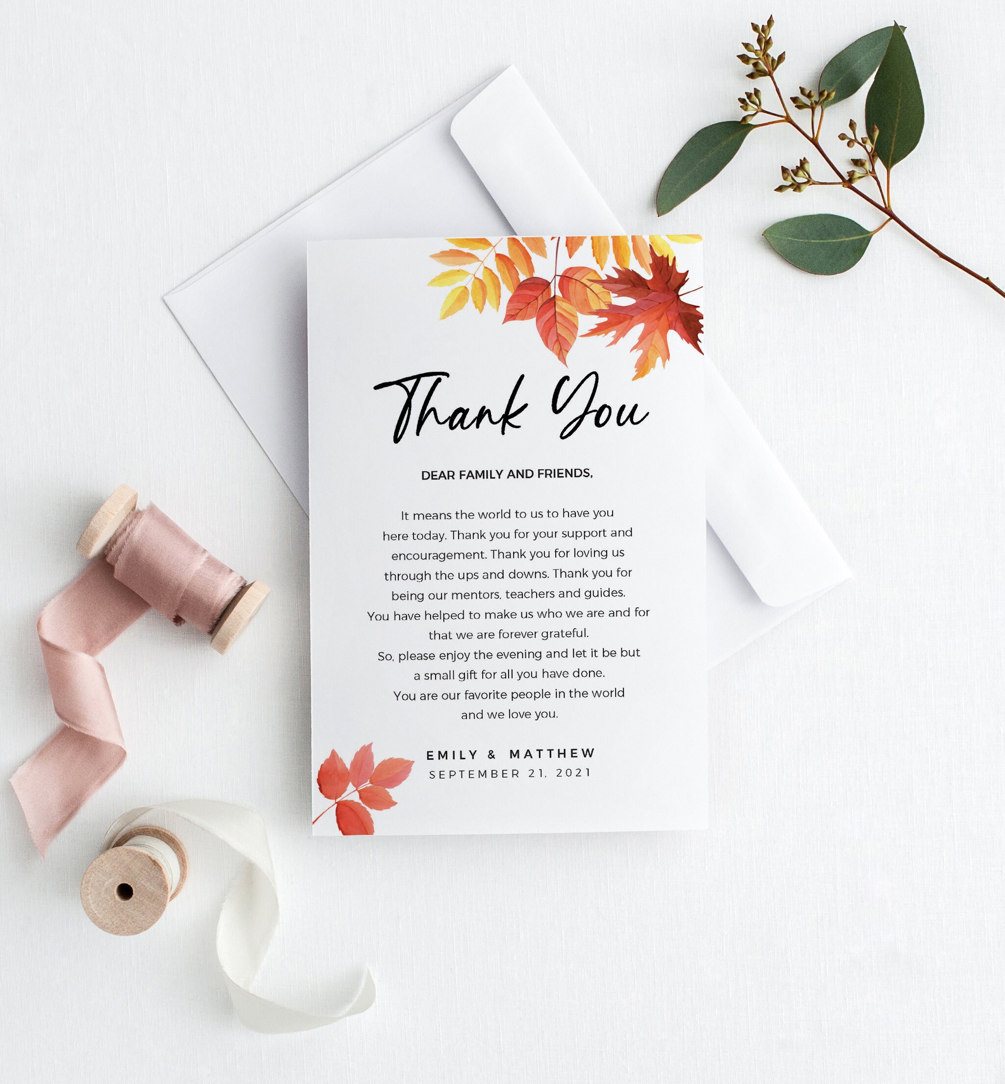 Wedding Thank You Cards Thank You Letter Fall Thank You - Etsy