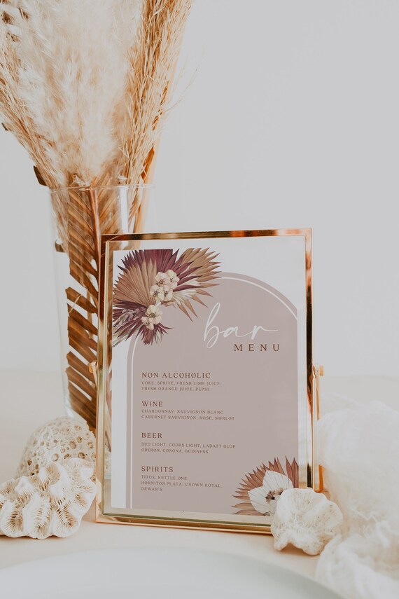 Bar Menu Sign Boho Bar Sign Bar Menu Template Boho Chic | Etsy