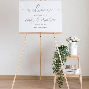 Wedding Welcome Sign, Silver Welcome Sign Template, Silver Wedding Sign ...