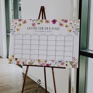 Guess Due Date Sign, Wildflower Baby Shower Due Date Sign, Due Date ...