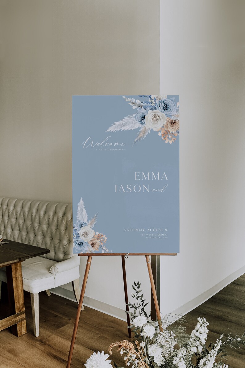 Wedding Welcome Sign Blue Welcome Sign Dusty Blue Wedding - Etsy