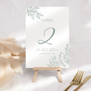 Table Numbers Sage Green Floral, Wedding Table Number Template ...