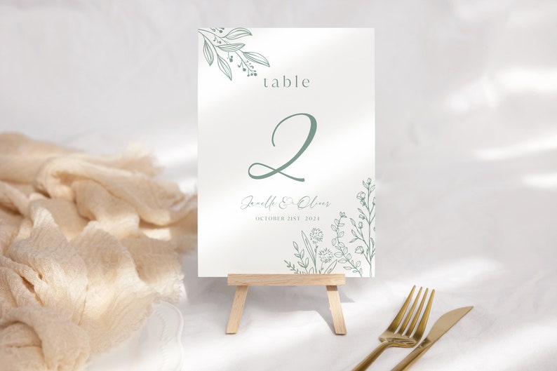 Table Numbers Sage Green Floral Wedding Table Number - Etsy