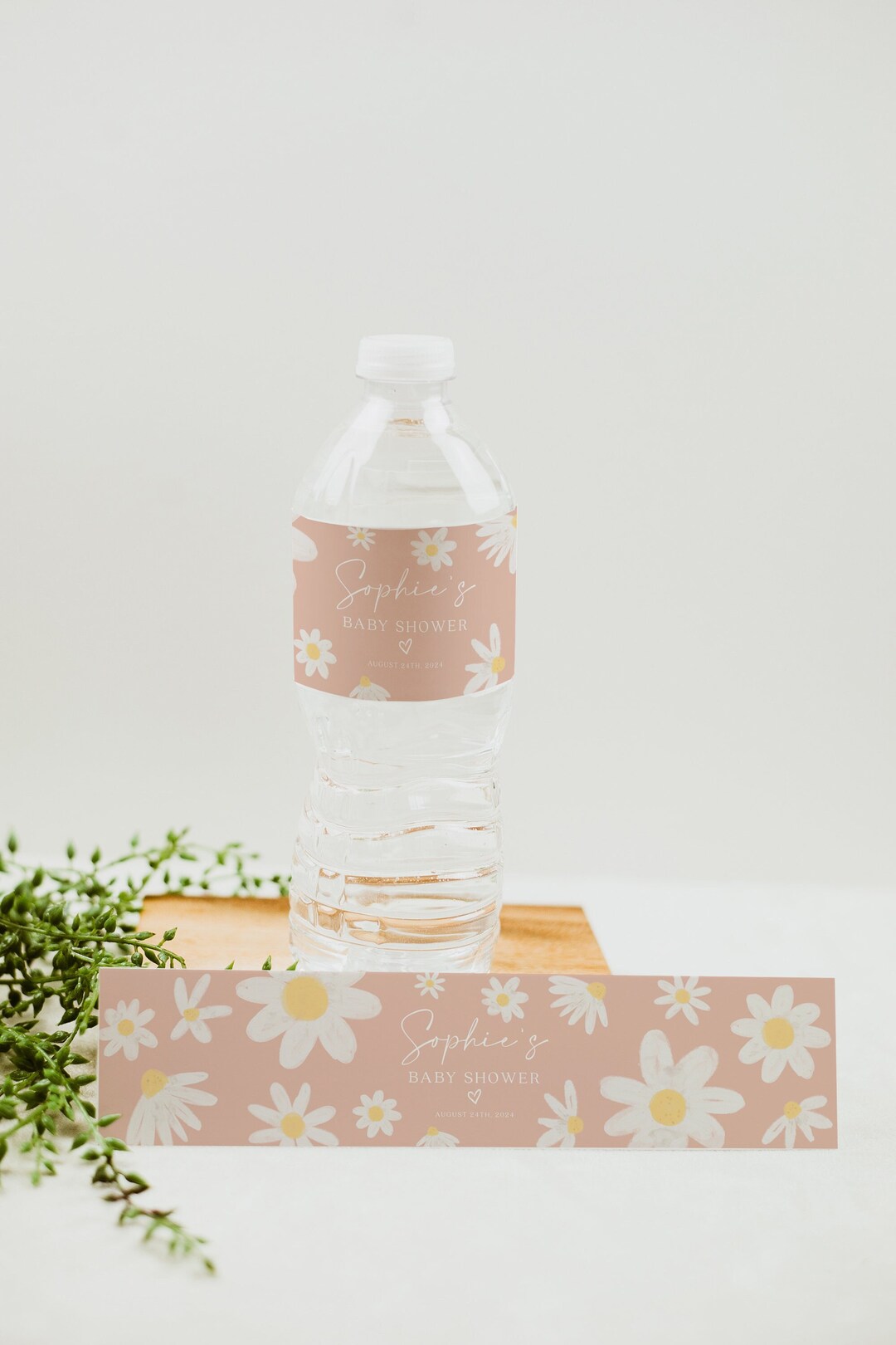 Pink Bottle Labels, Daisy Flower Baby Shower Bottle Label Template ...